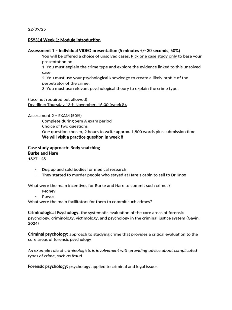 PSY314 Week 1 - Module Introduction | PDF | Witness | Crimes
