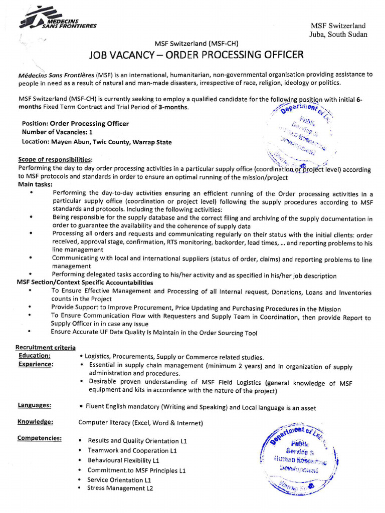 Approved Advert Order Processing Officer | PDF