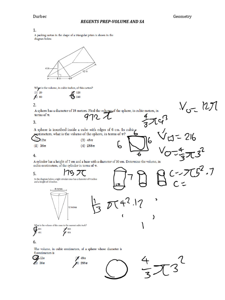 Regents Prep Volume | PDF | Sphere | Volume