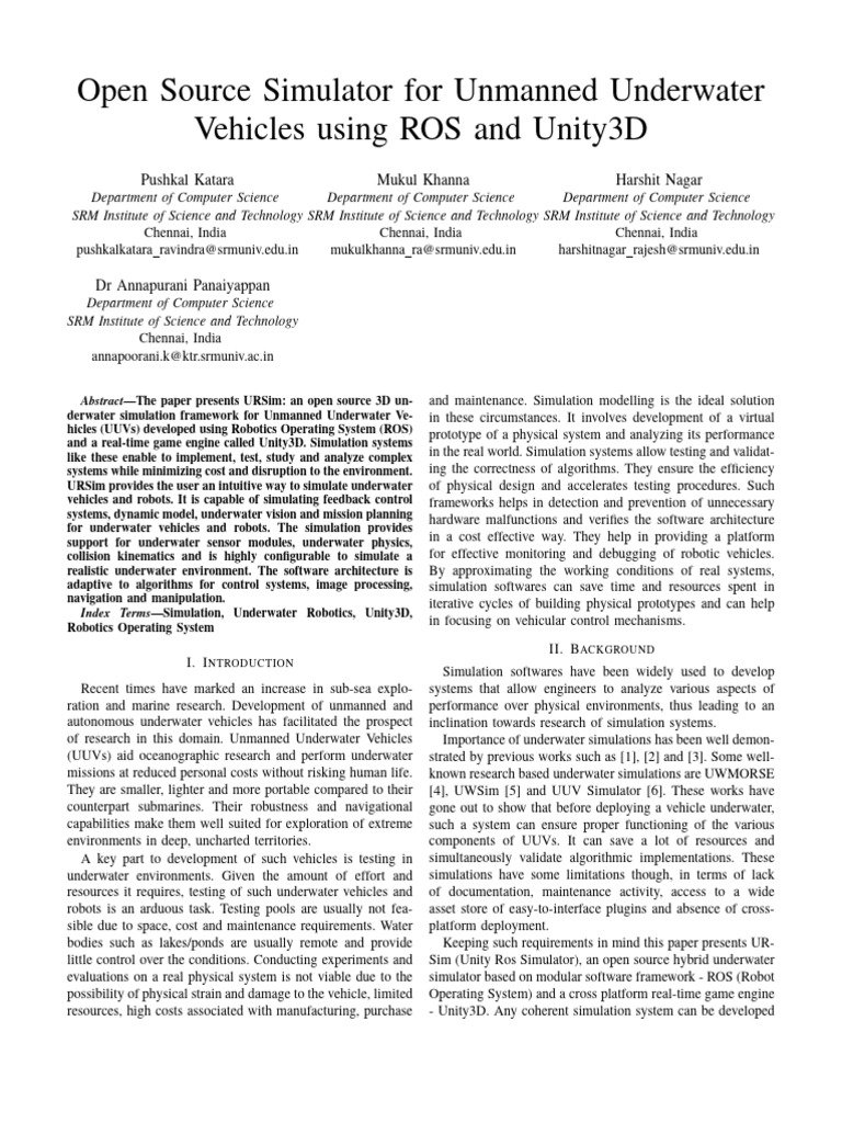 Open Source Simulator For Unmanned Underwater Vehicles Using ROS and Unity3D | PDF | 3 D ...