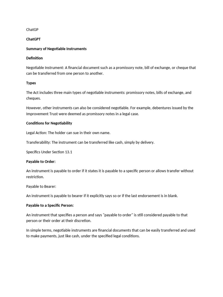 Negotiating Instrument Act | PDF | Negotiable Instrument | Money