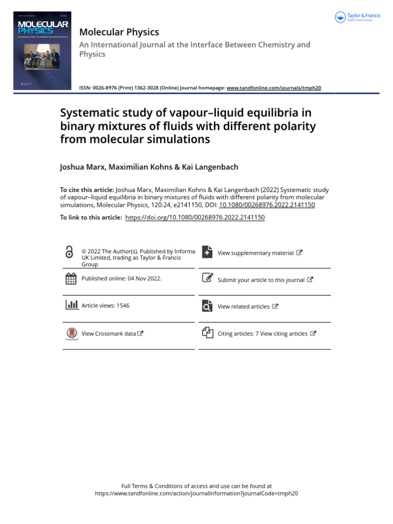 Systematic Study of Vapour Liquid Equilibria in Binary Mixtures of ...