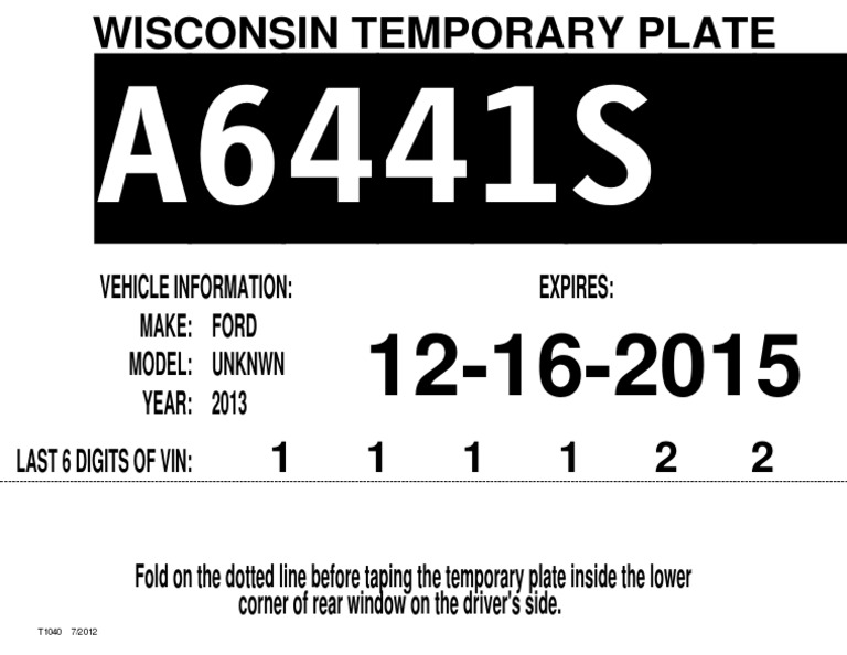 Wisconsin Temporary Plates Online | PDF