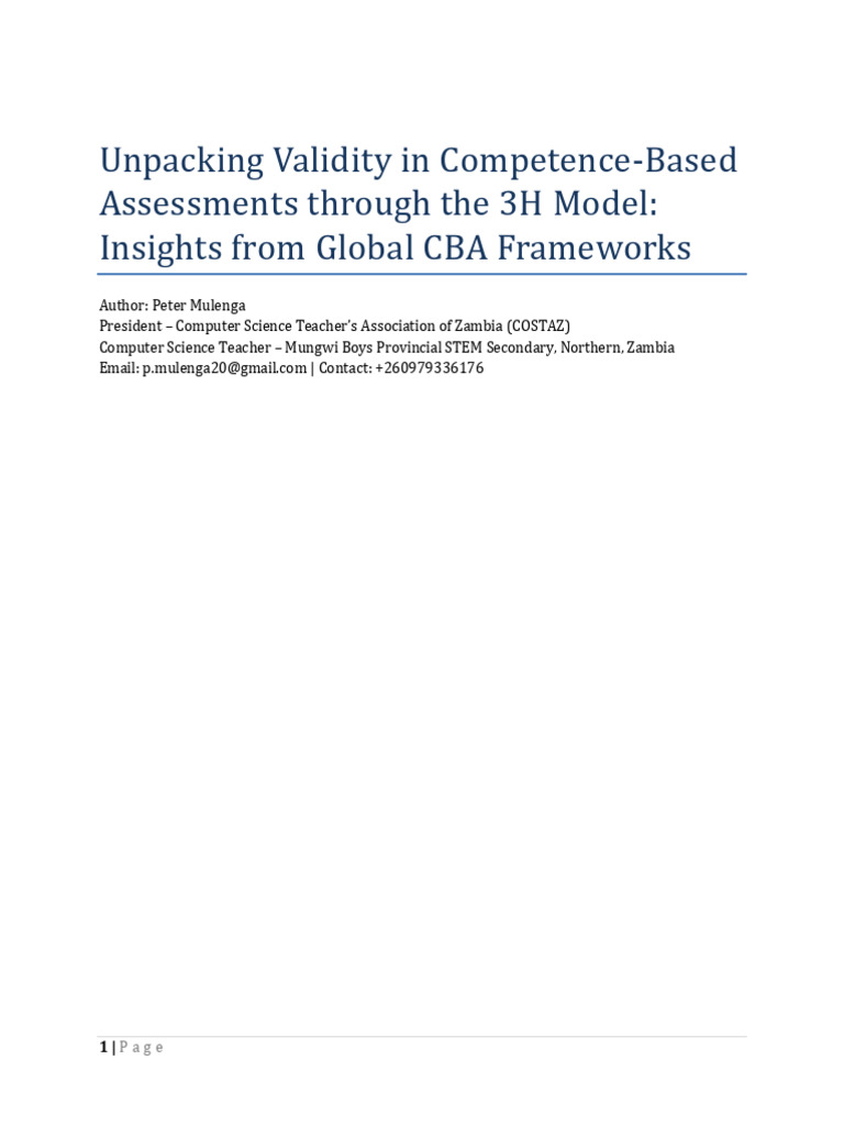 3H Model in Competence Based Assessment (CBA) | PDF | Educational ...