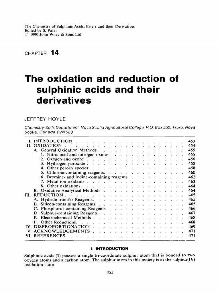 Oxidation and Reduction of Sulphinic Acids | PDF | Chemical Reactions ...