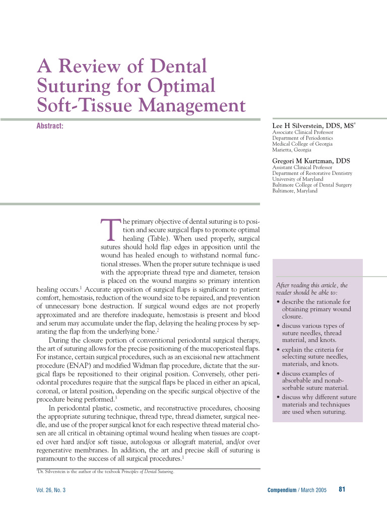 A Review of Dental Suturing For Optimal Soft Tissue 1re0h91fhd | PDF ...