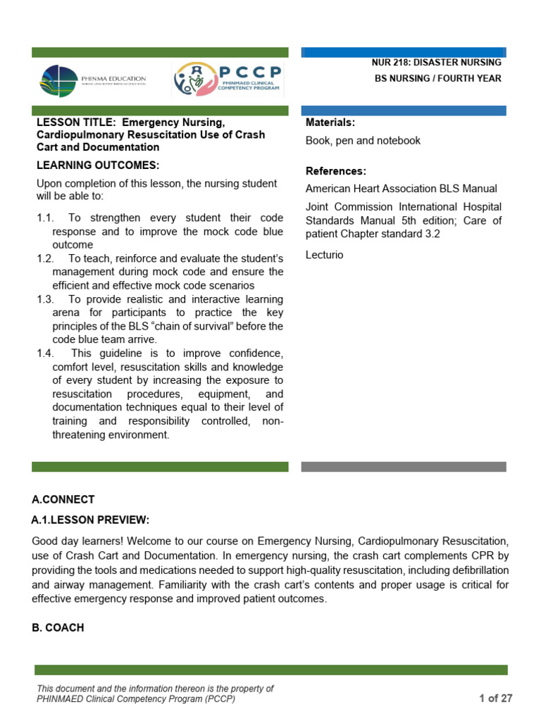 PCCP MODULE - NUR 240,200,201 - Emergency Nursing - Cardiopulmonary ...