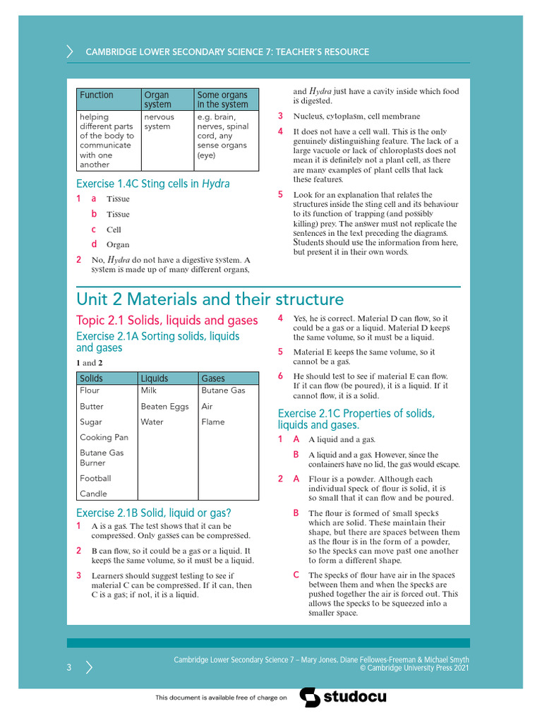 Cambridge Lower Secondary Science 7 Guide | PDF | Chlorine | Magnesium
