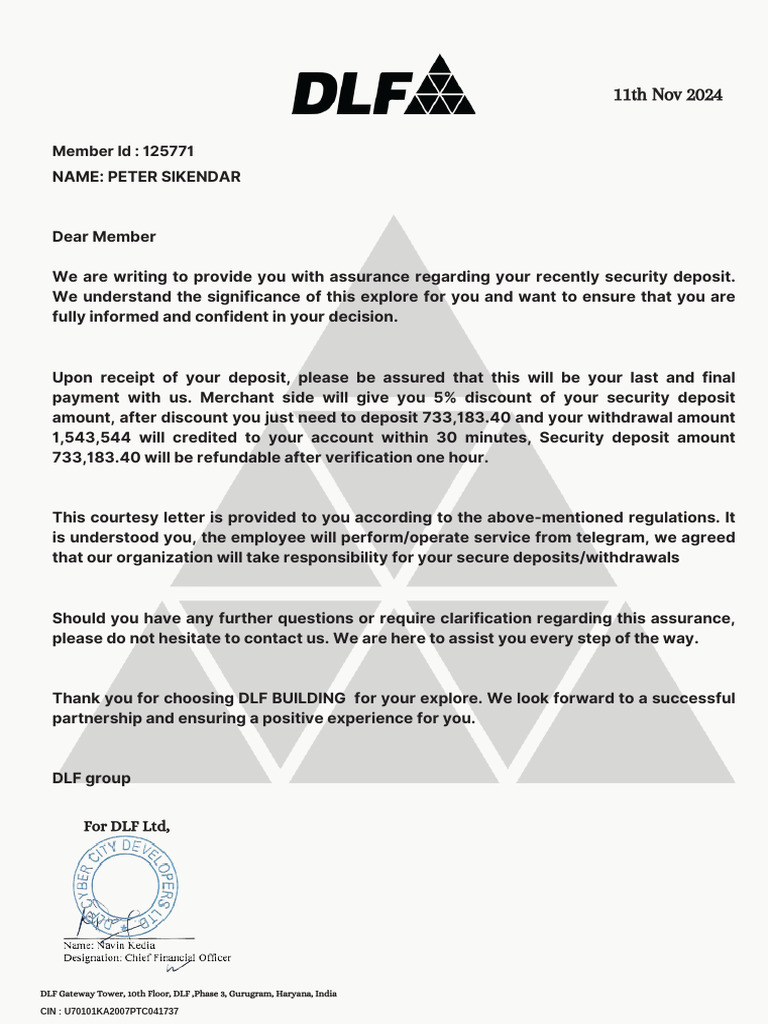 DLF Assurance Letter Peter Sikendar | PDF
