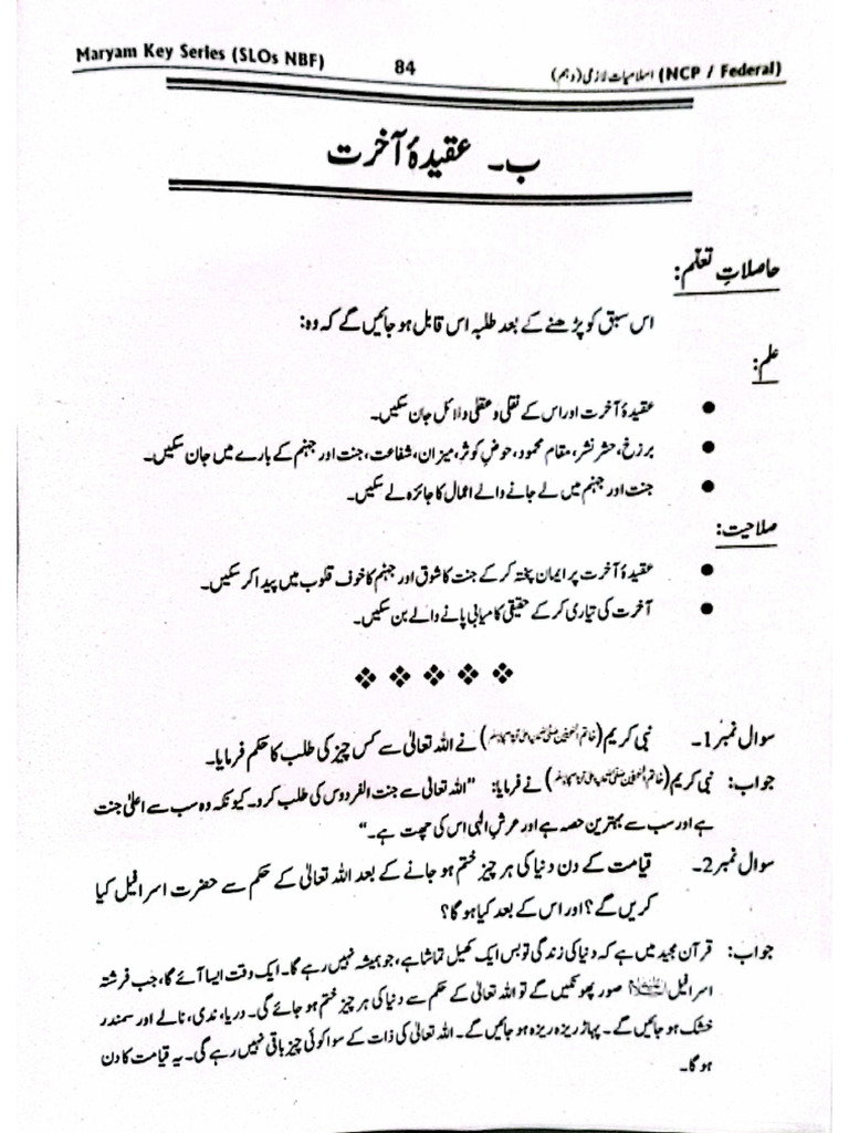 Class 10 (Aqeedah Aakhirat) | PDF
