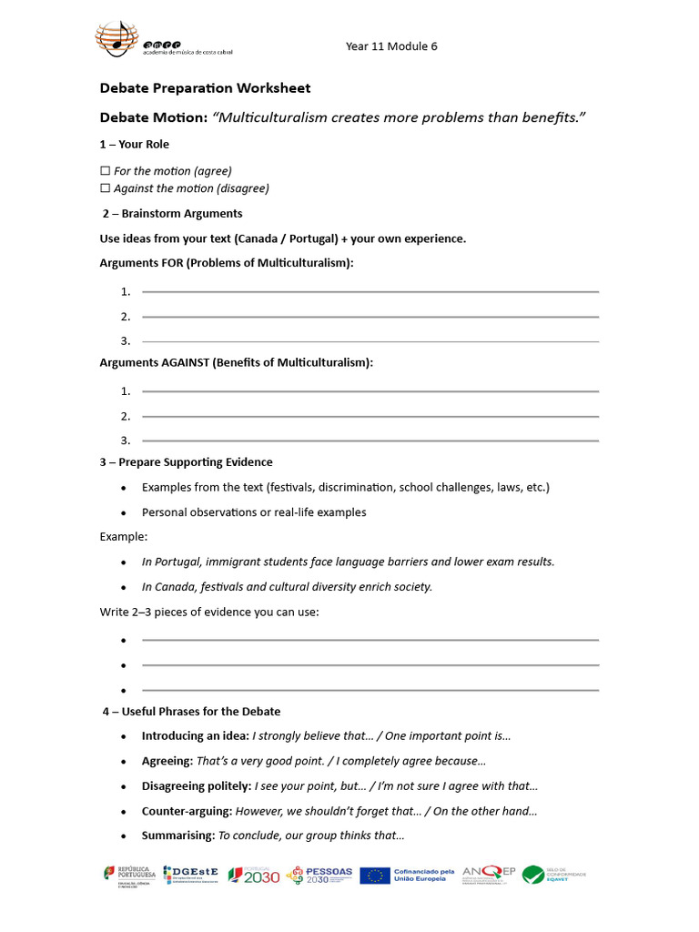 Debate Preparation Worksheet - 11 | PDF