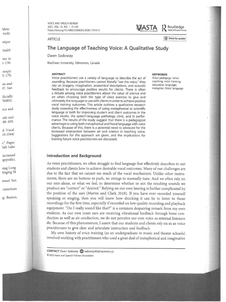 Language of Teaching Voice - Sadoway | PDF