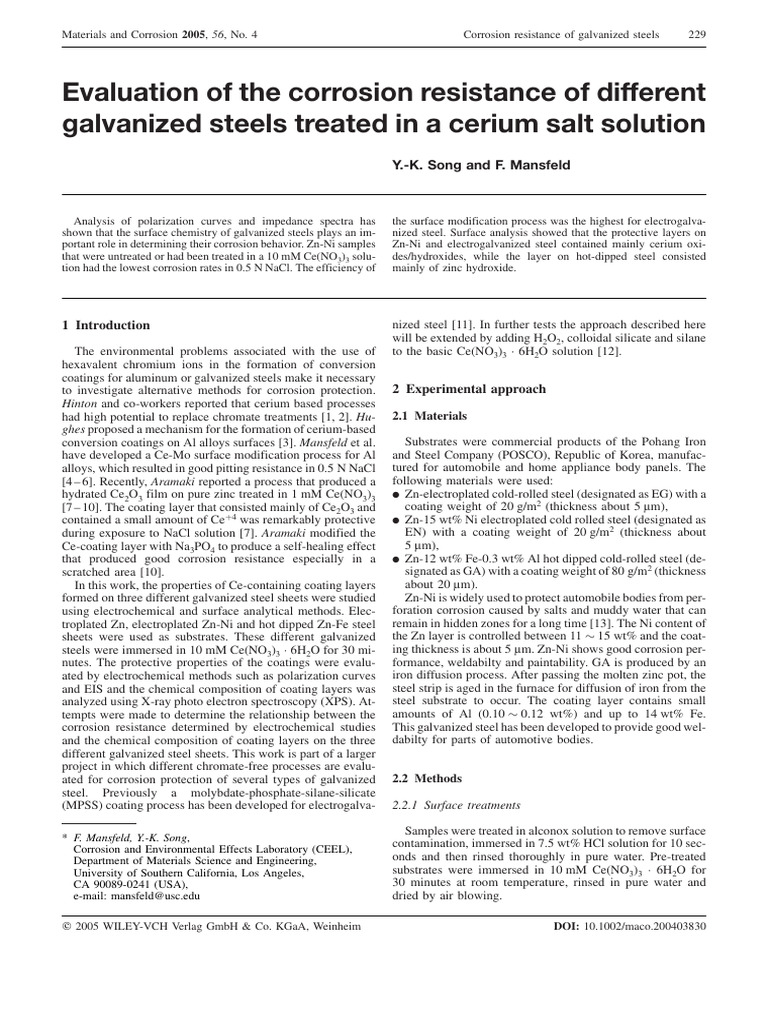 Corrosion Resistance of Galvanized Steels | PDF | Corrosion | Chemistry