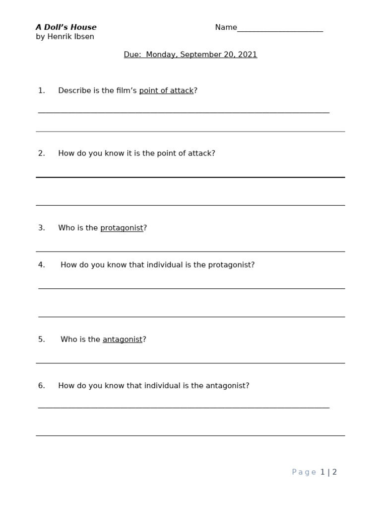 A Doll’s House: Character Analysis Guide | PDF