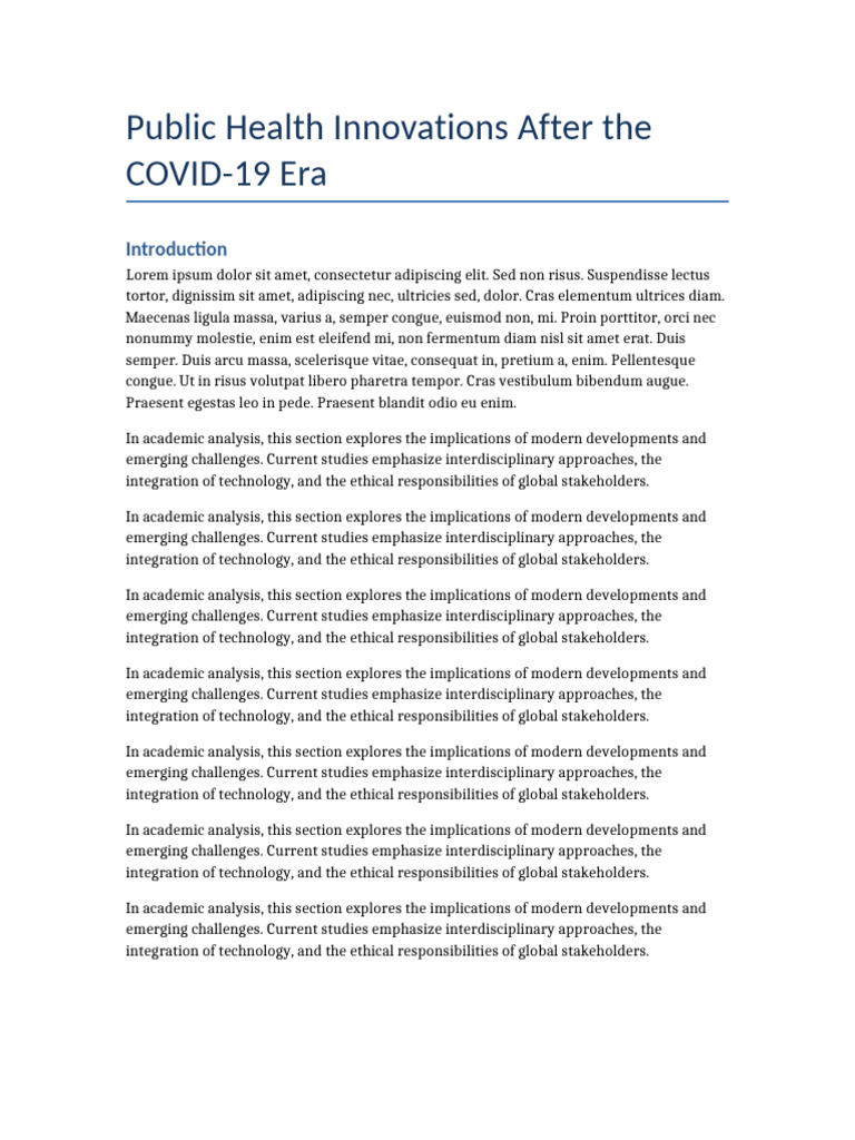 Public Health Innovations After The COVID-19 Era | PDF ...