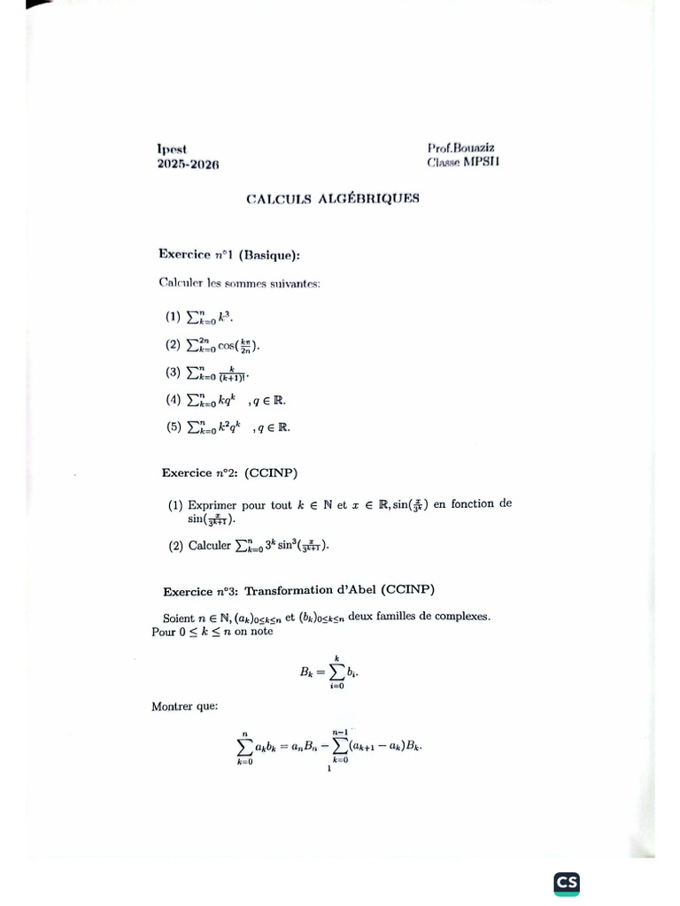 TD Calculs Algebriques | PDF