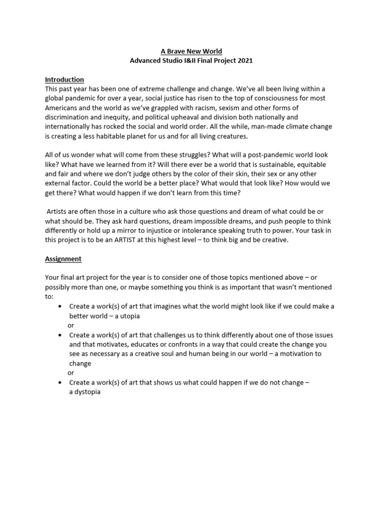 A Brave New World Spring 2021 | PDF | Dystopia | Utopia