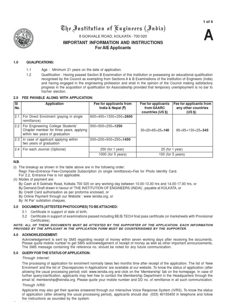 The Institution of Engineers (India) : Important Information and ...