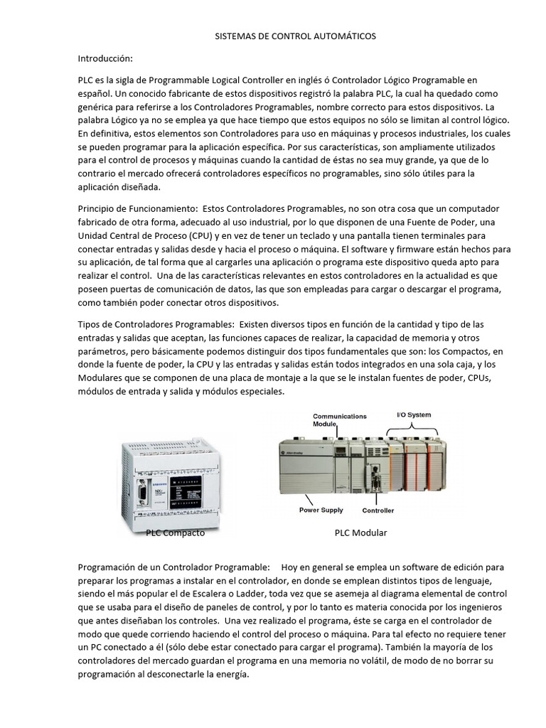 Controladores Programables PLC: Tipos y Uso | PDF | Controlador lógico ...