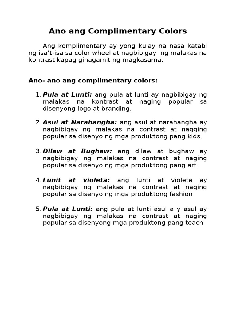 Ano Ang Complimentary Colors | PDF