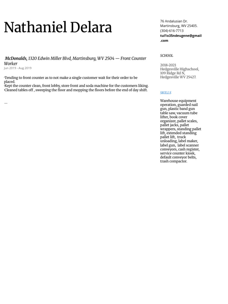 Resume (2019 2019) Mcdonald's | PDF