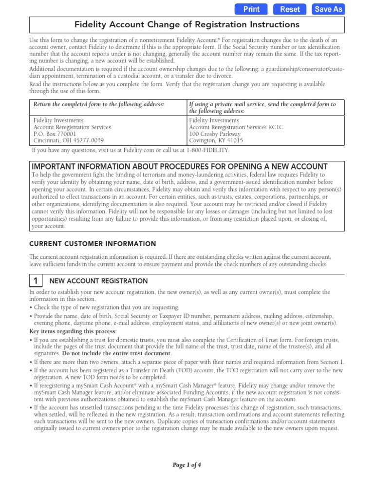 Fidelity Account Change of Registration Instructions: Important ...
