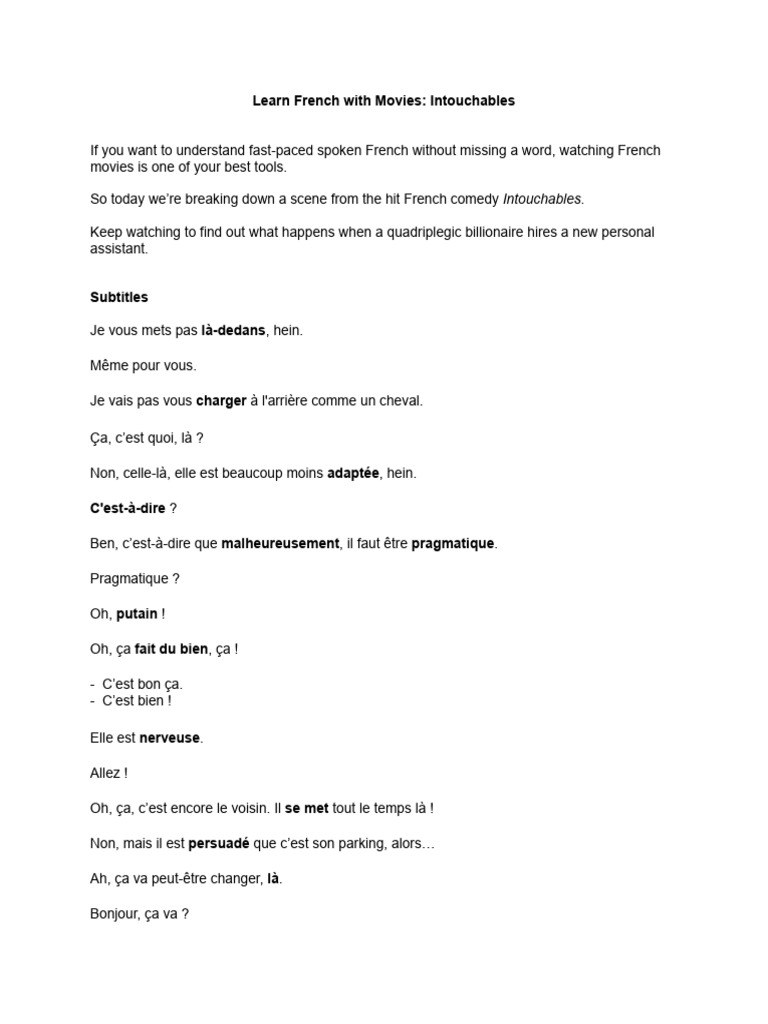 Learn French With Movies Intouchables | PDF | French Language | Linguistics