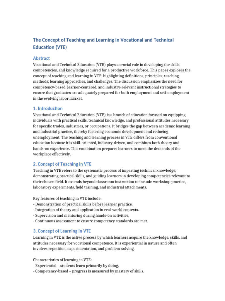 Concept of Teaching and Learning in VTE | PDF | Vocational Education ...