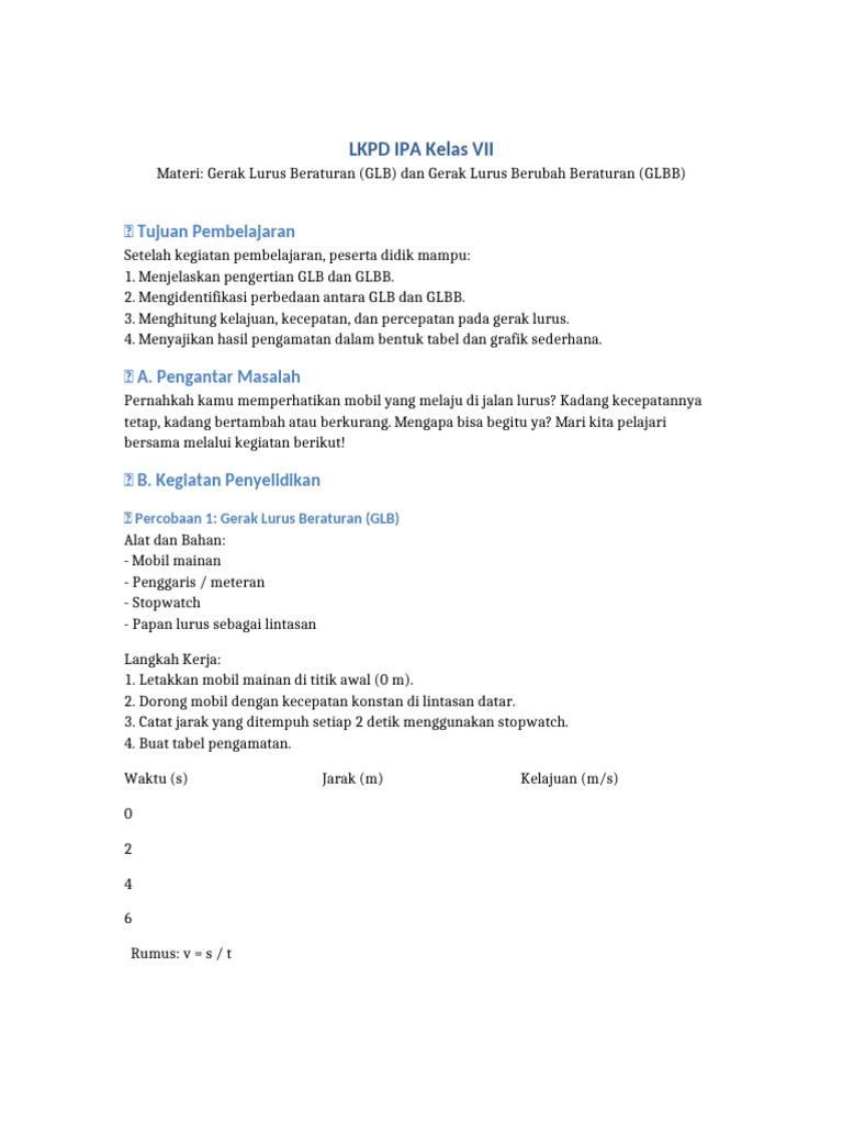 Lkpd Glb Dan Glbb Untuk Kelas Vii Pdf