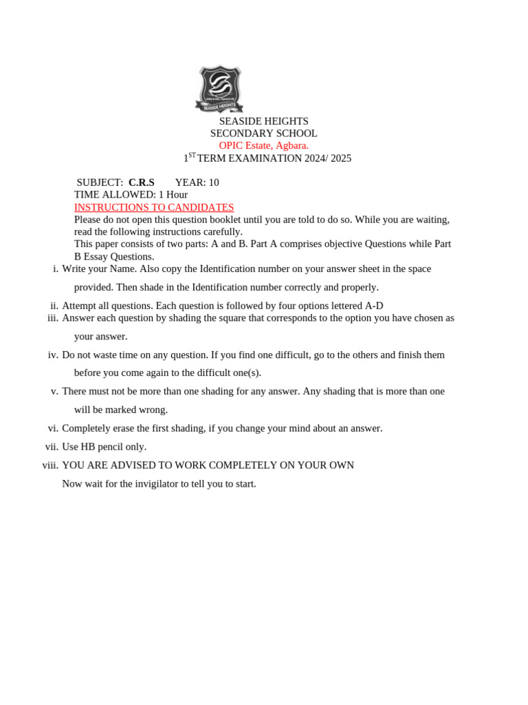 Crs Obj Questions 1st Term | PDF | Jesus | Paul The Apostle