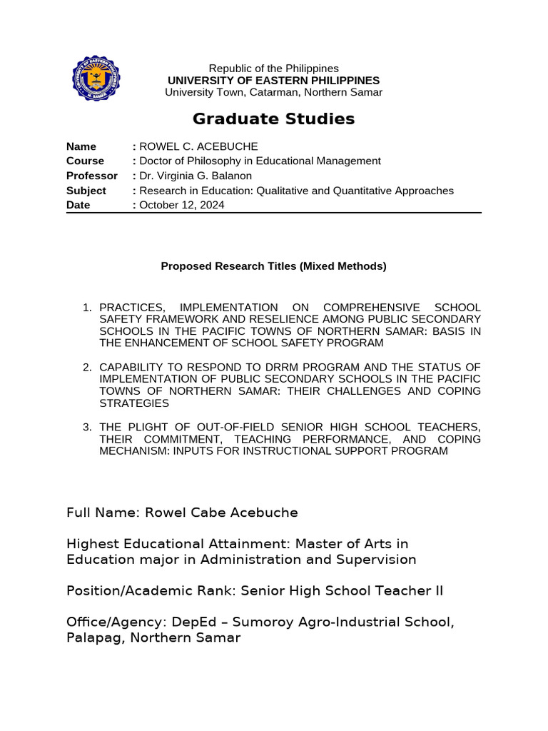 Proposed Research Titles | PDF