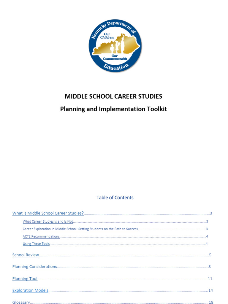 Middle School Career Studies Toolkit | PDF | Vocational Education ...