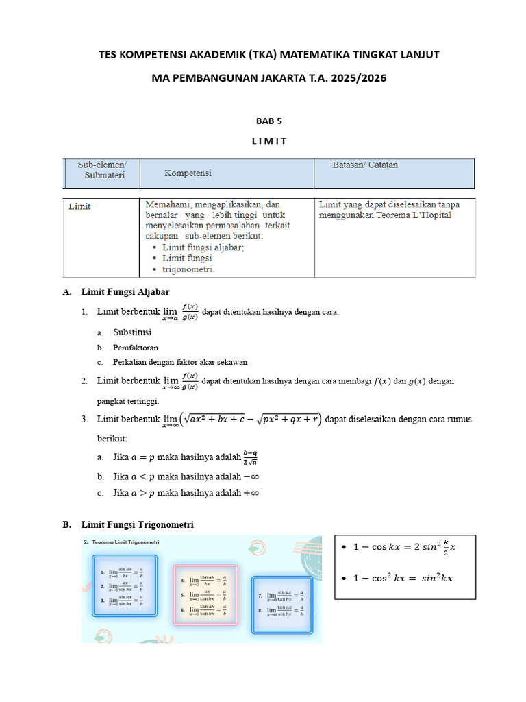 5 TKA MTK Lanjut Limit 2025 | PDF