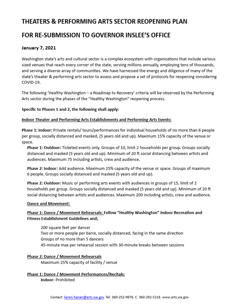 WA Performing Arts Theater Sector Safe Reopening Plan Jan 7 PDF UPDATED ...