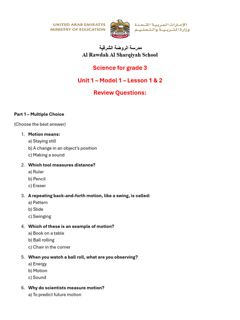 Review For Unit 1 Model 1 Lesson 1&2 | PDF | Force | Friction