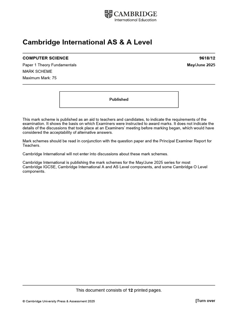 Cambridge International AS & A Level: Computer Science 9618/12 | PDF | I Pv6 | Ip Address