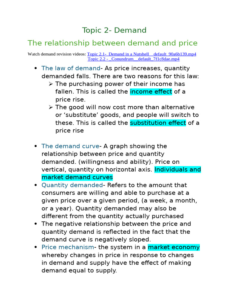 Topic 2 - Demand | PDF | Demand | Demand Curve