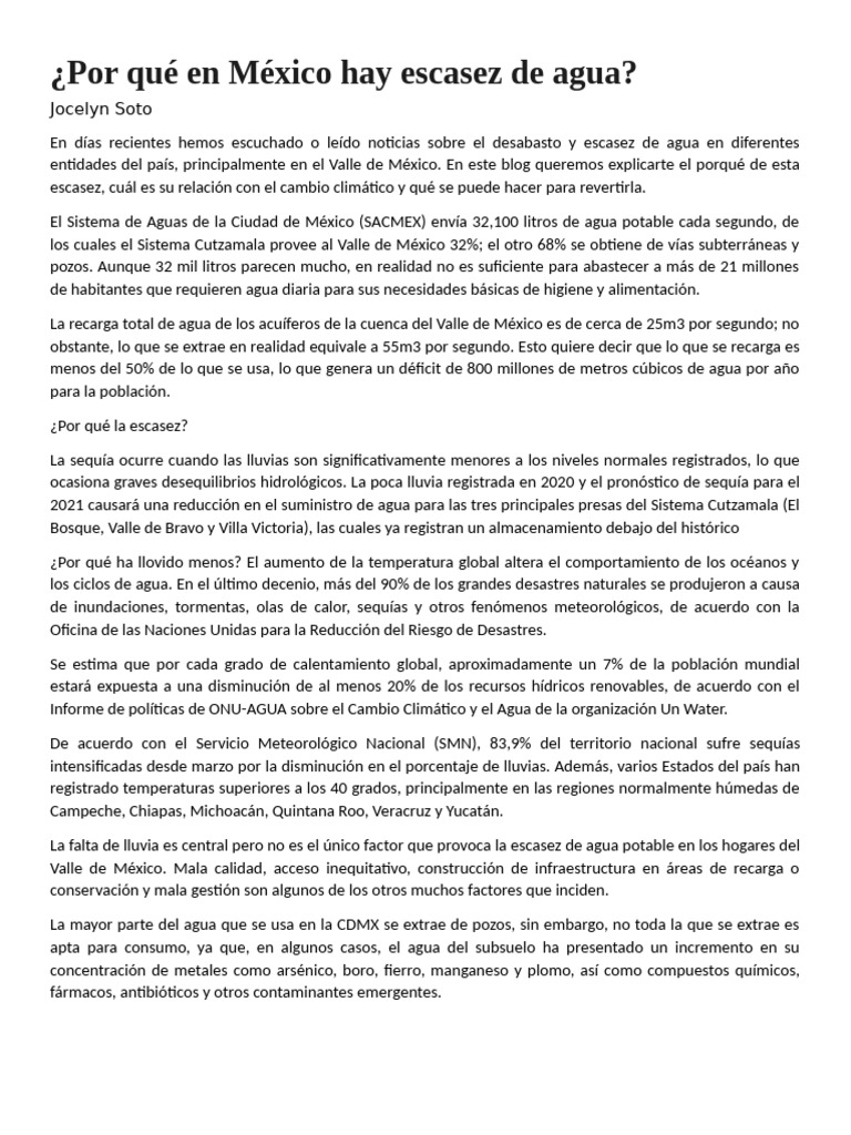 Por Qué en México Hay Escasez de Agua | PDF | Agua | Escasez de agua