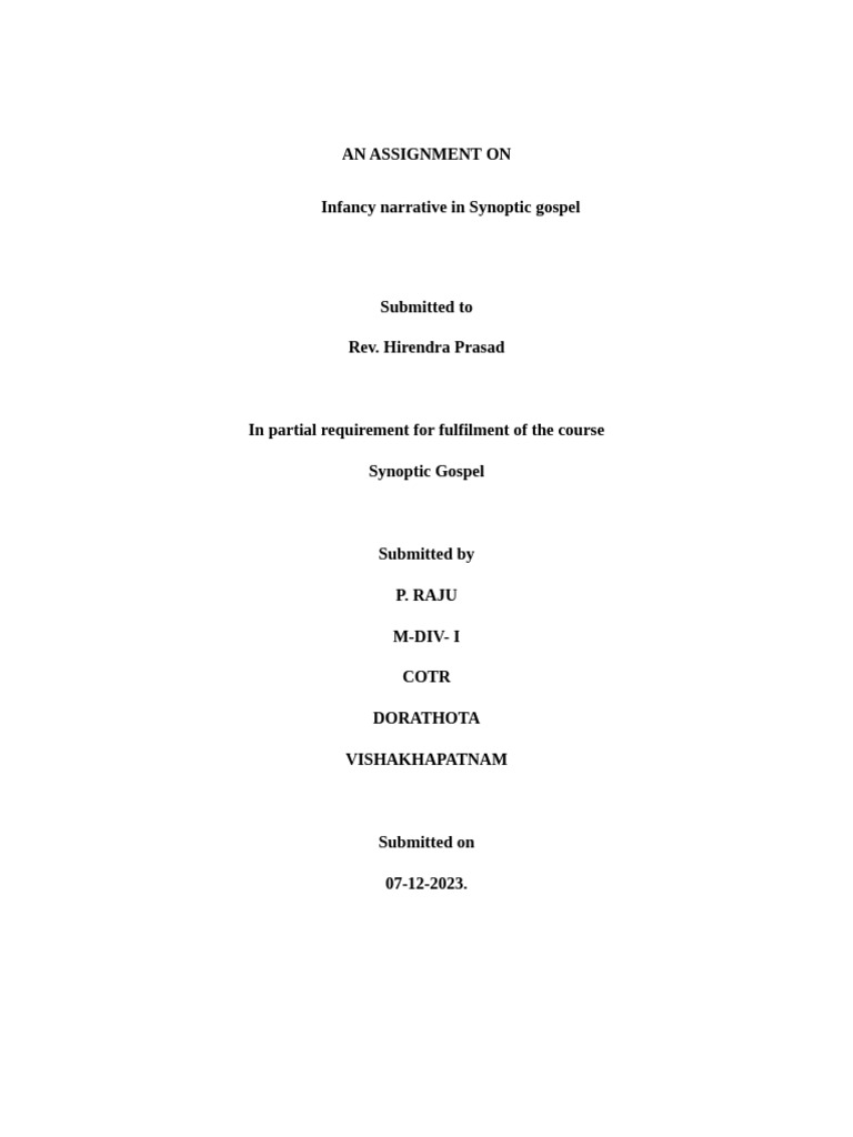 Panduga Raju Synoptic Gospel Assignment | PDF | John The Baptist | Jesus