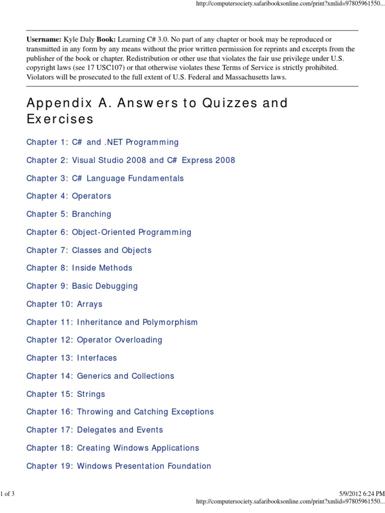 Answers To Quizzes And Exercises C Sharp Programming Language C Programming Language