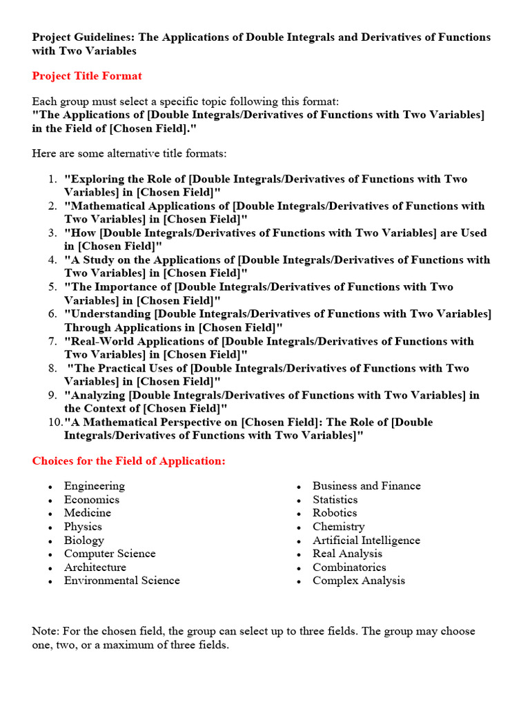 Project Guidelines - Calculus 2 | PDF | Derivative | Integral