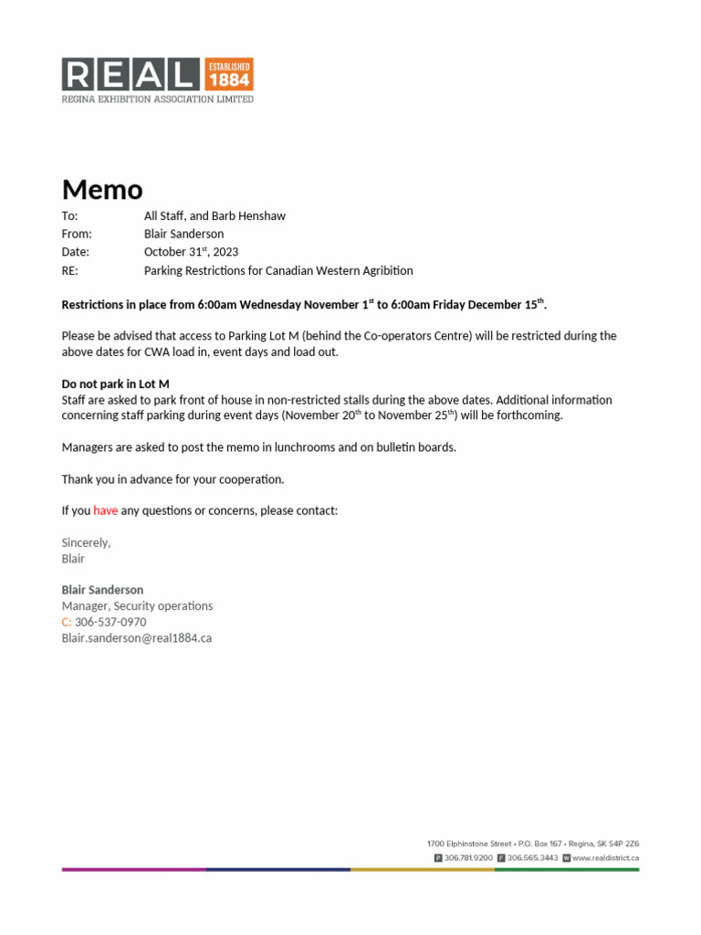 CWA Staff Parking Memo | PDF