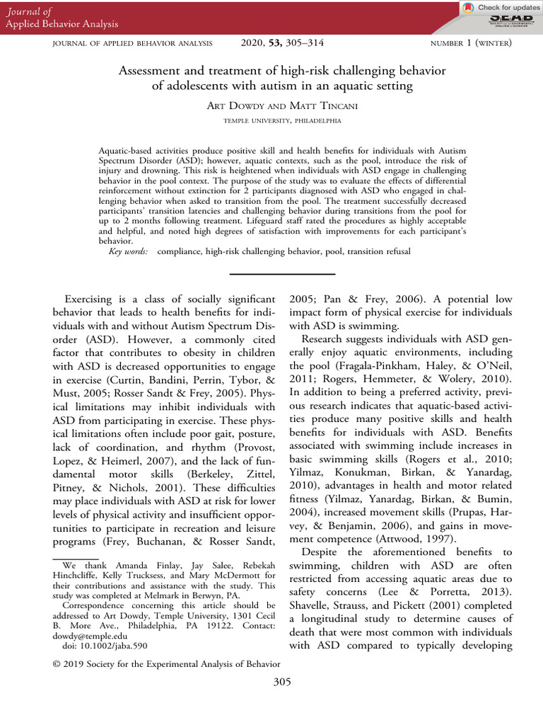 WK 12 Dowdy, A. & Tincani, M. (2020) . | PDF | Autism | Reinforcement