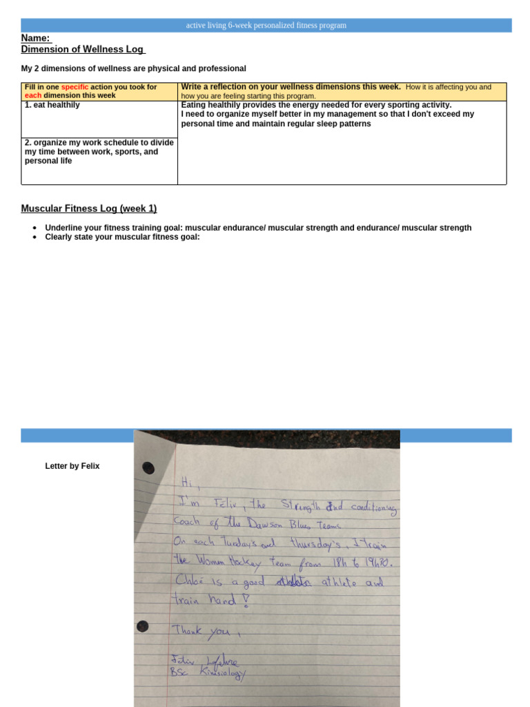 Week 1 Muscular Fitness PFP Log 2025 | PDF | Physical Fitness ...