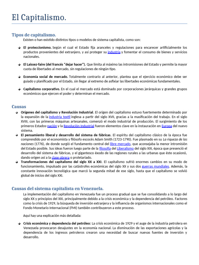 Tipos y Consecuencias del Capitalismo | PDF | Capitalismo | Venezuela