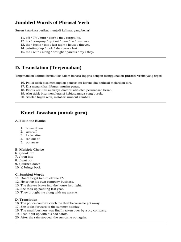 Jumbled Words of Phrasal Verb | PDF