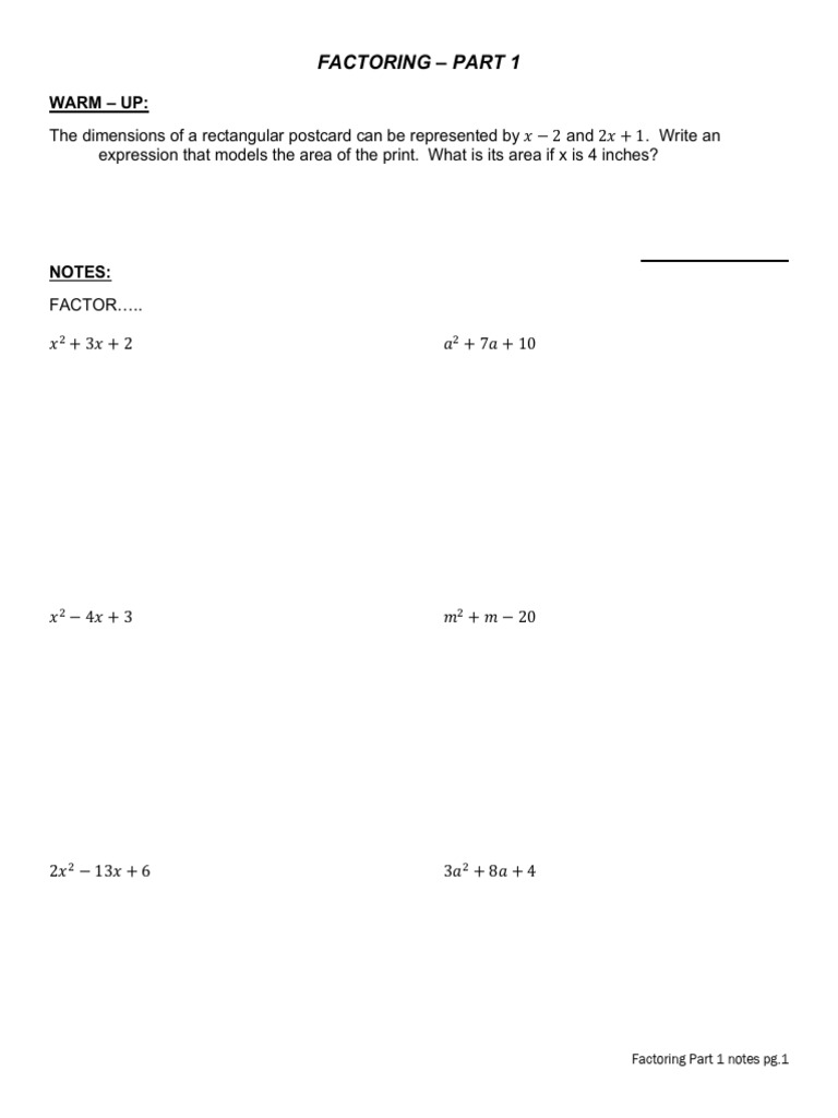 Factoring Day 1 | PDF