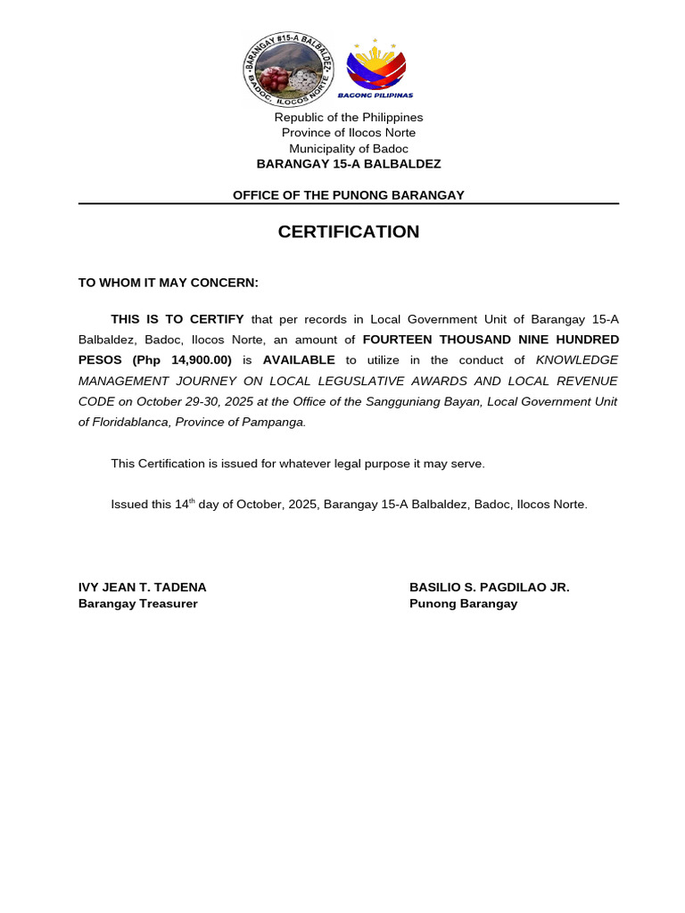 Certification of Funds for Local Event | PDF