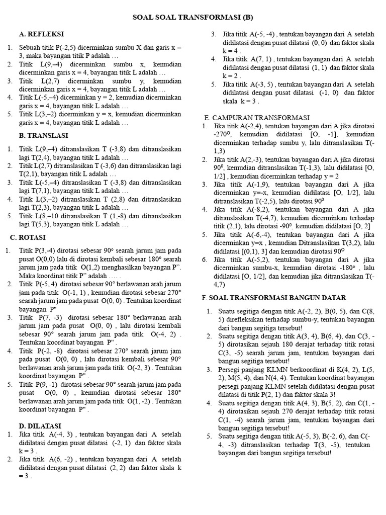 Soal Transformasi Geometri Lengkap | PDF