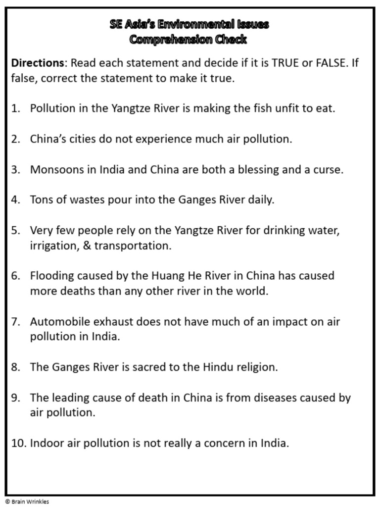 SE Asia Environmental Issues Comprehension Questions | PDF